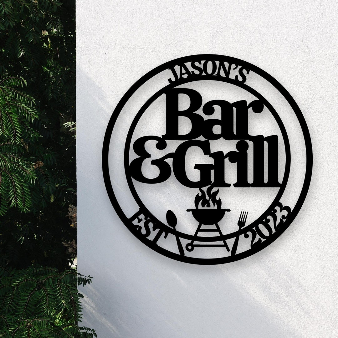 Custom Barbecue Hoop, Personalised Family BBQ Wall Art, Chill & Grill ...