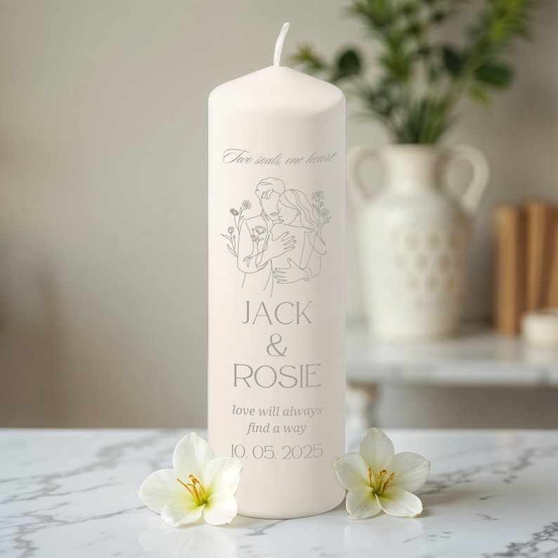 Personalised Wedding Unity Candles, Custom Couple Names & Date Candle ...