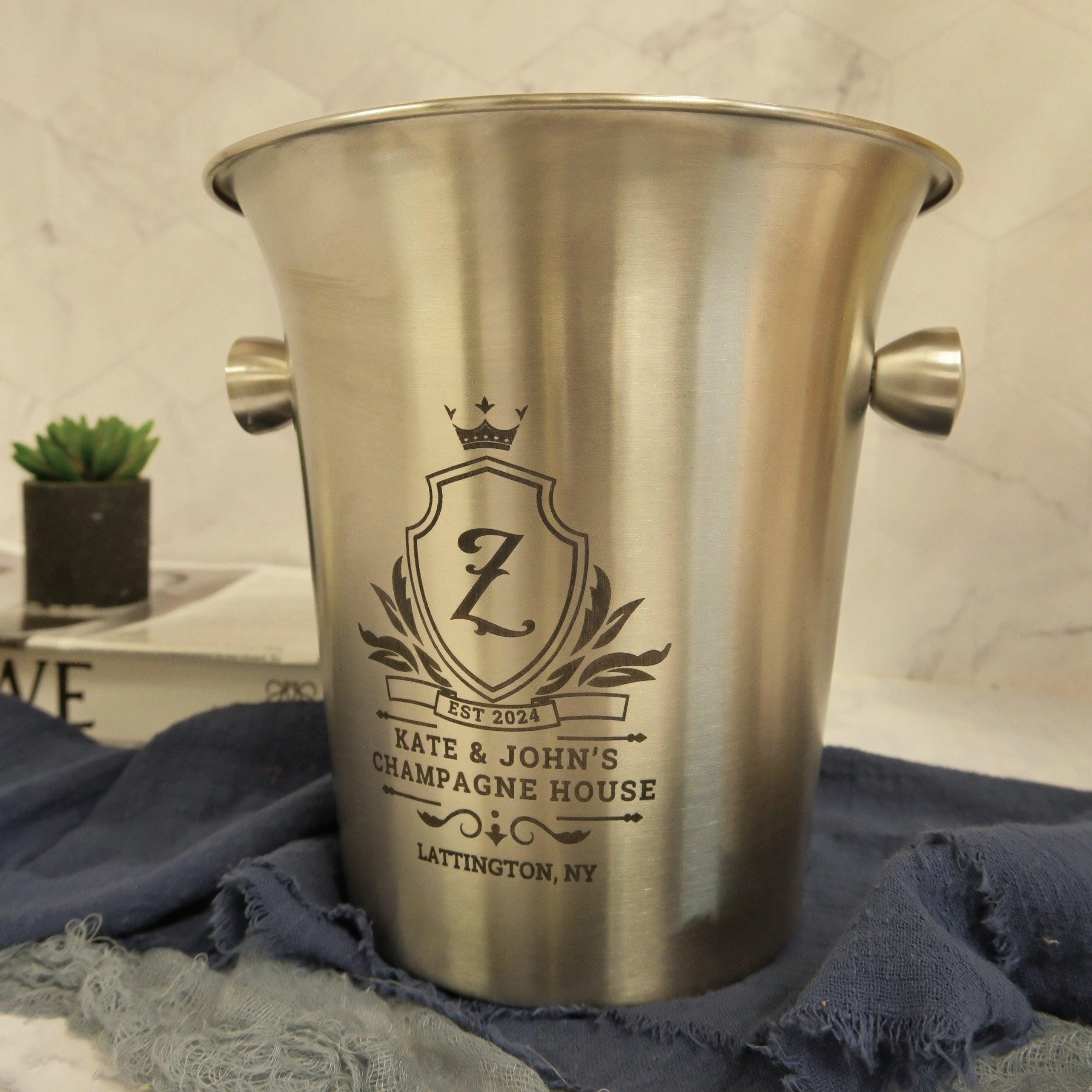 Personalised Matt Steel Champagne Ice Bucket, Custom Engraved Logo Wine ...