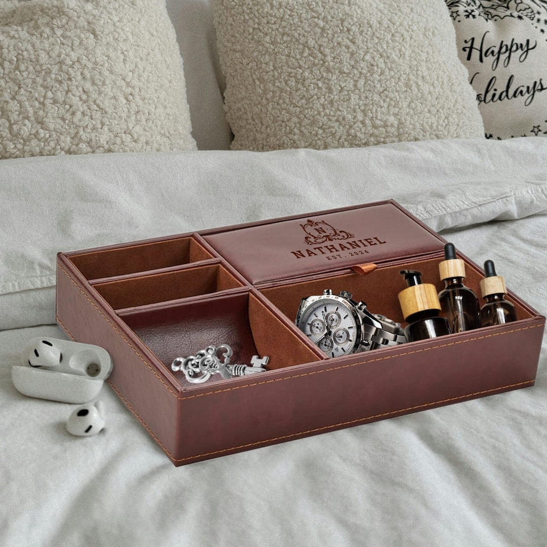 Personalised Leatherette Valet Catch All Tray, Custom Engraved Night ...