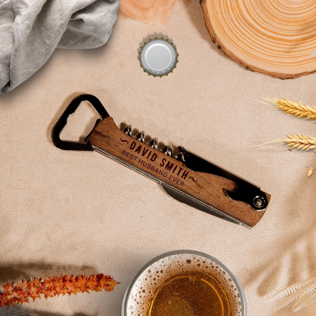 Personalised Wooden Handle Beer Bottle Opener & Wine Corkscrew, Custom ...