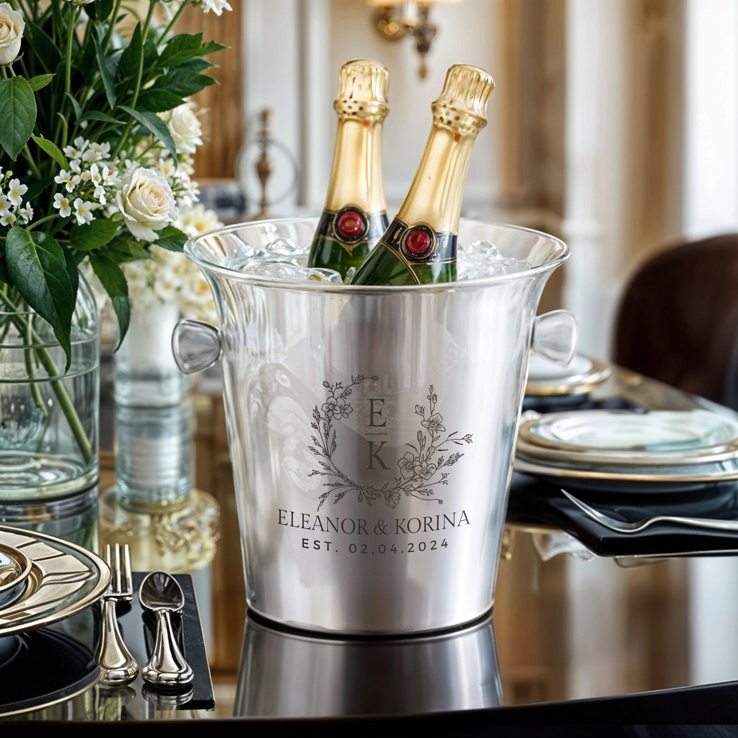 Personalised Matt Steel Champagne Ice Bucket, Custom Engraved Logo Wine ...