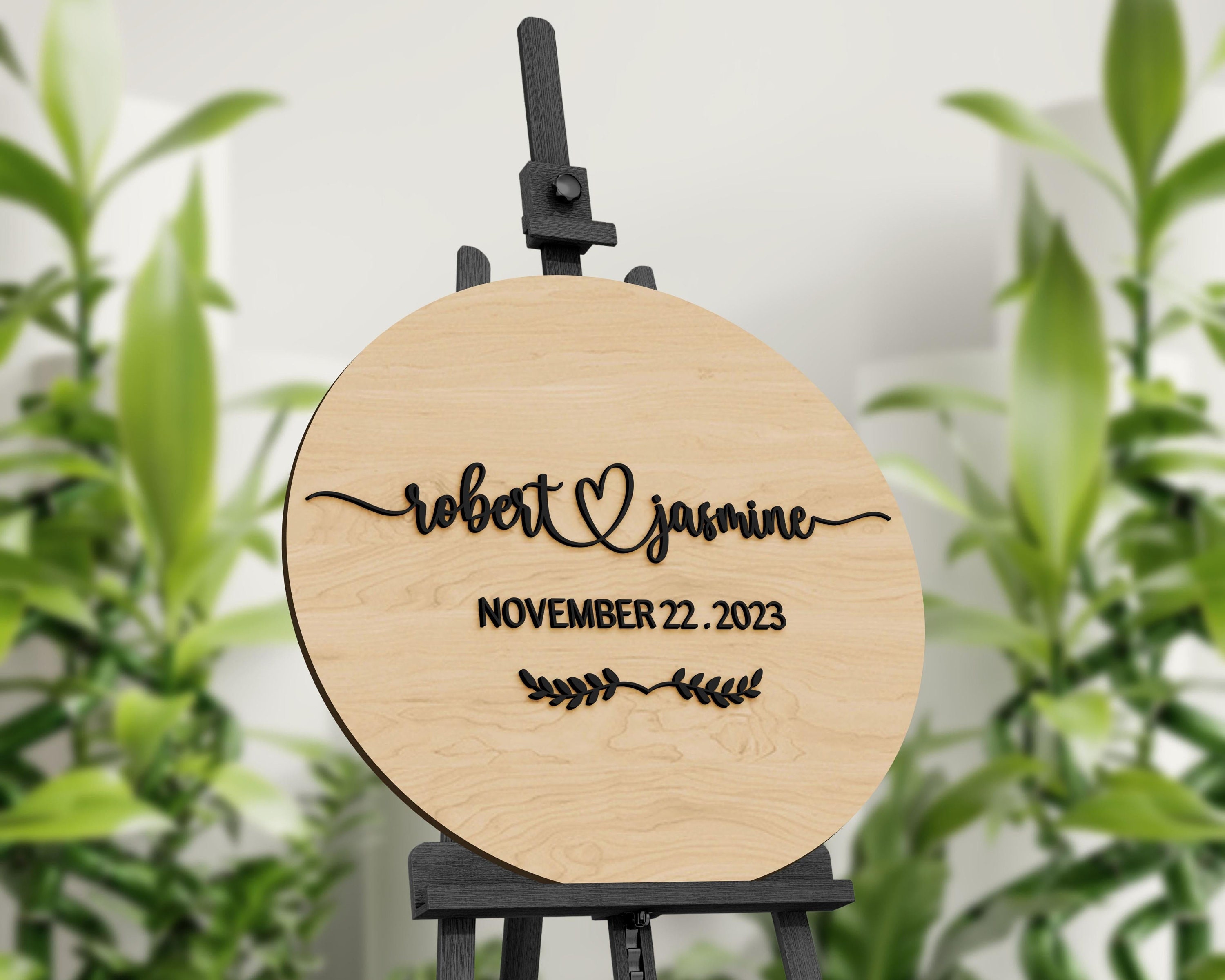 Custom Round Circle 3D Raised Name Timber Wedding Alternative - Etsy