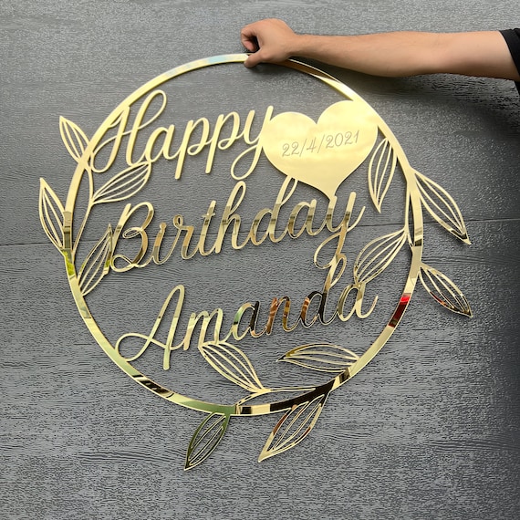 Custom Made Happy Birthday Mirror Acrylic Round Flower Wall - Etsy
