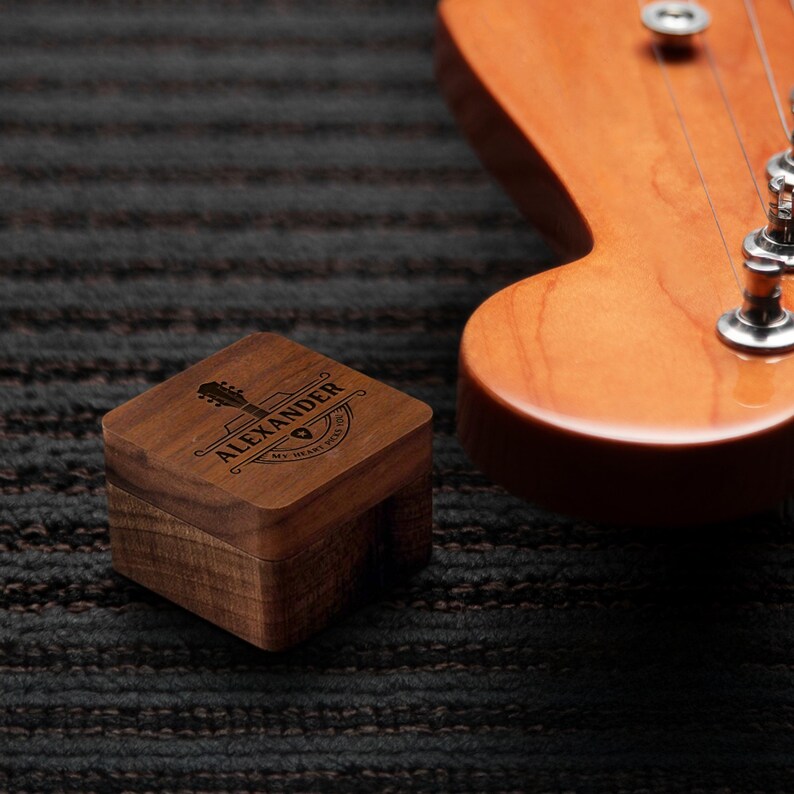 Custom Engraved Walnut Guitar Picks & Engraved Keepsake Box Case Set ...