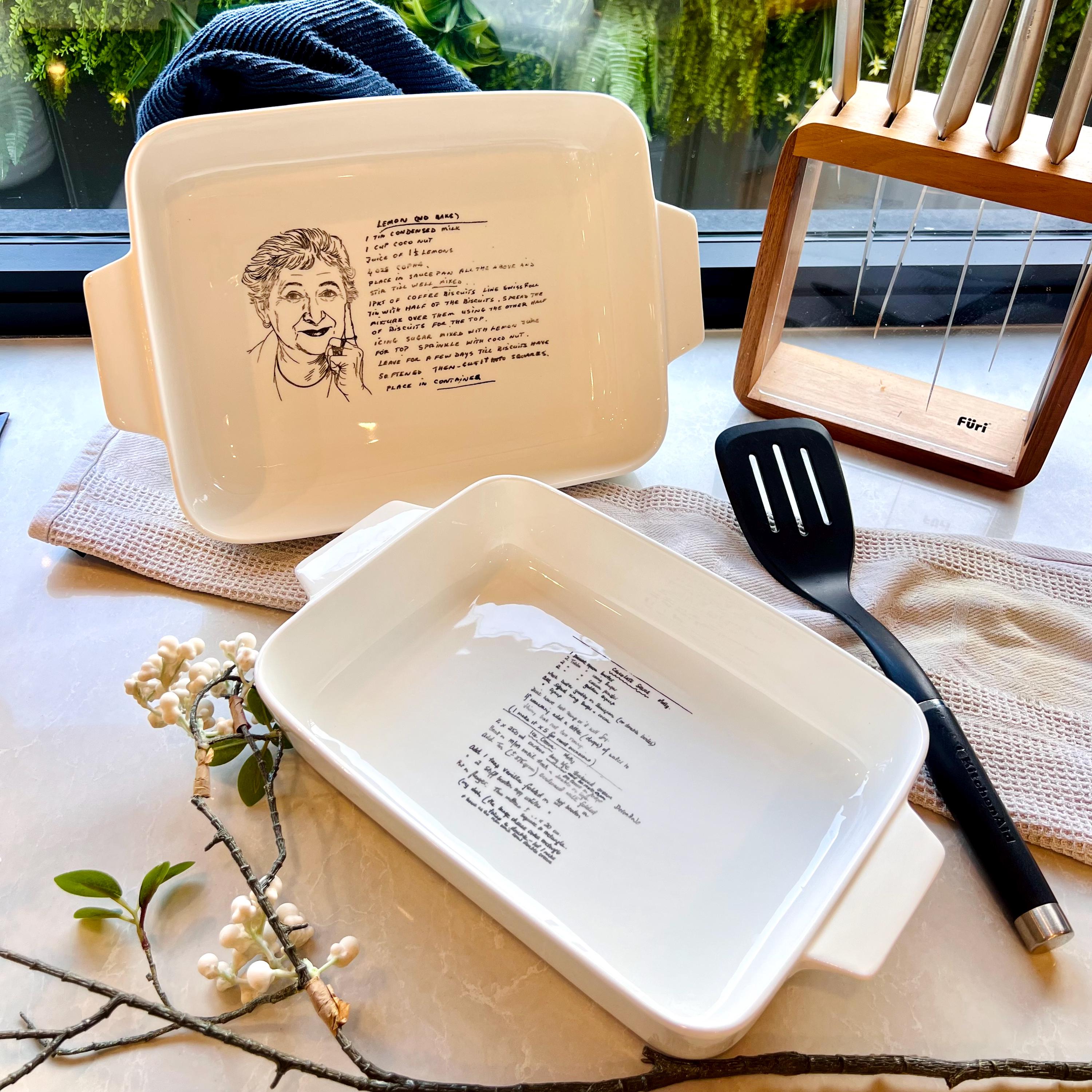 Custom Engraved Recipe & Photo White Porcelain Baking Tray ...