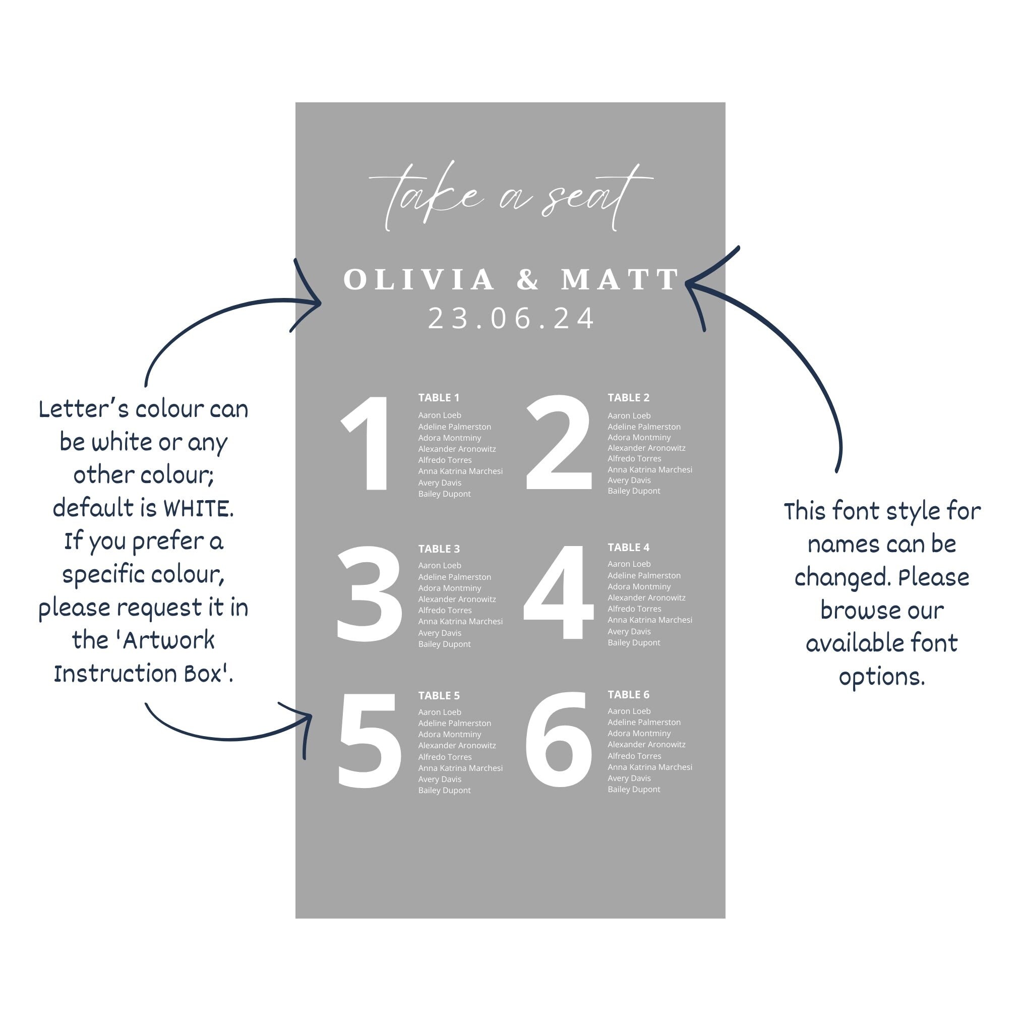 Personalised Wedding Seating Chart Sign, Custom UV Print Reception ...