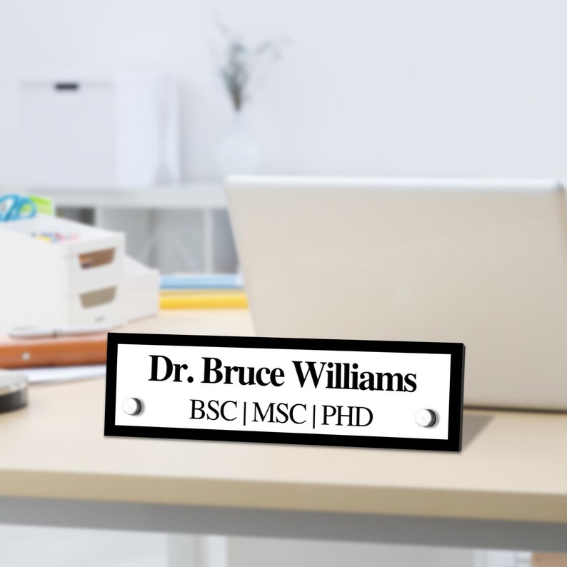Custom Engraved Standoffs Acrylic Desk Name Plate, Personalised ...
