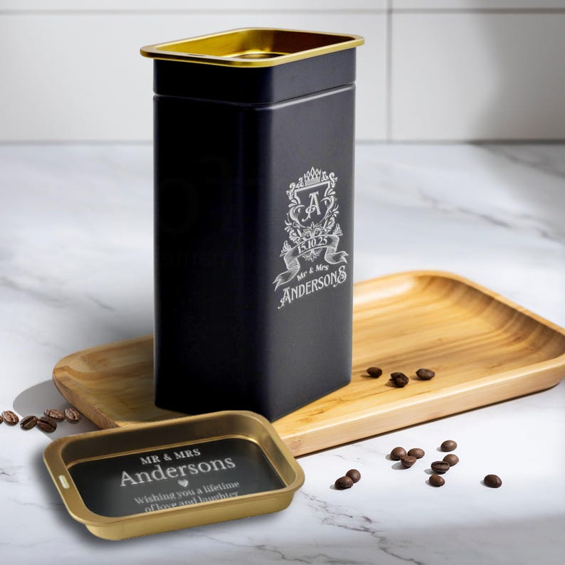 Personalised Matte Black Gold Metal Tin, Custom Engraved Logo Jar ...