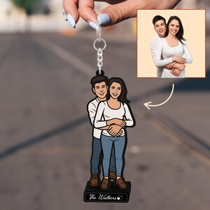 Personalised 3D Wooden Cartoon Couple Figurine Keyring/ Car Charm With ...