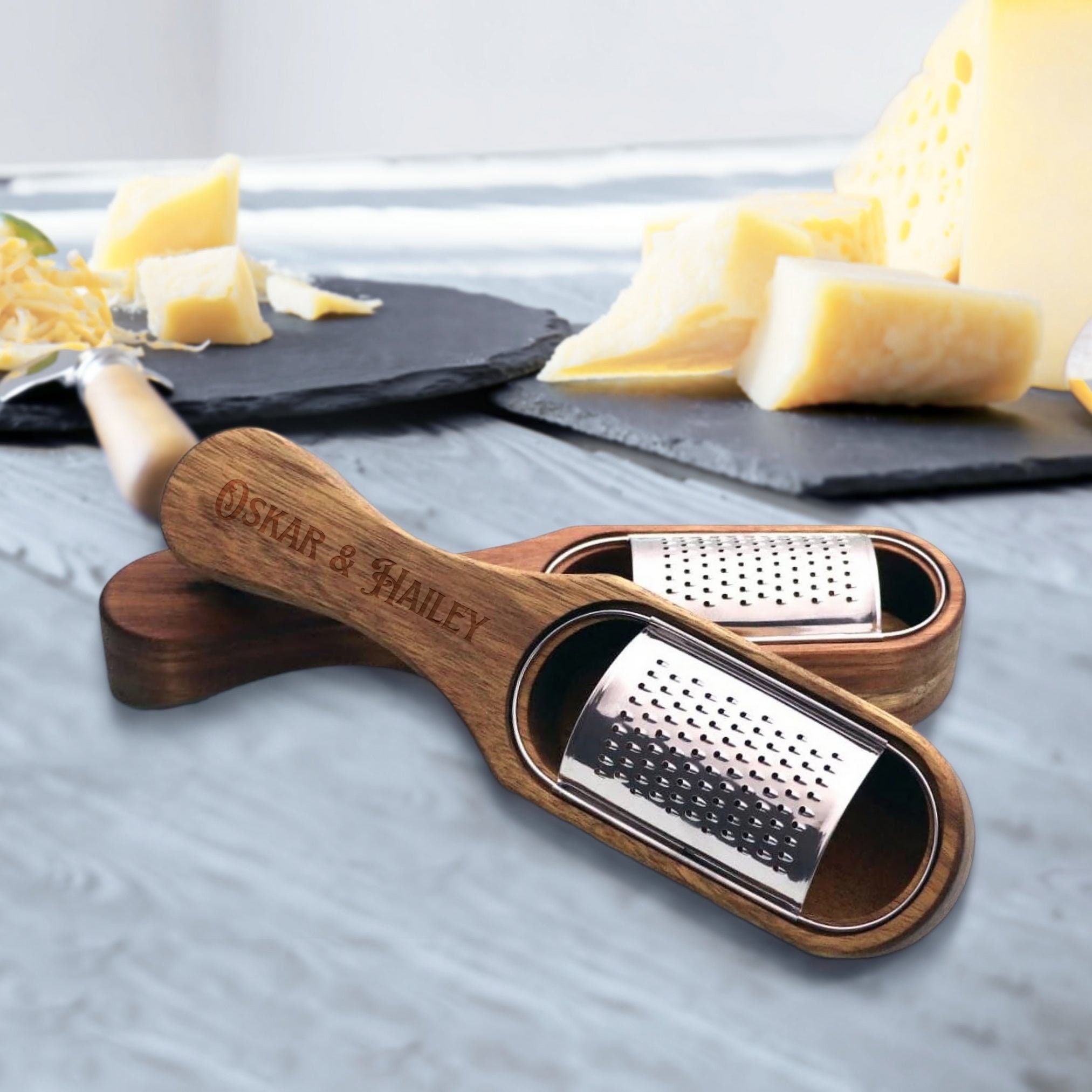 Personalised Wooden Stainless Cheese Grater & Holder, Custom Engraved ...