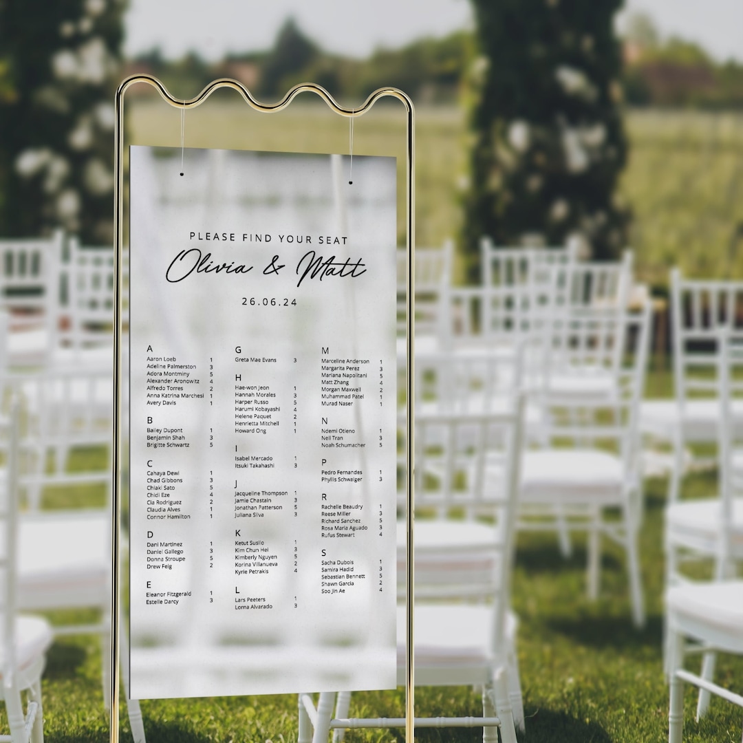 Personalised Wedding Seating Chart Sign, Custom Print Reception Guest ...