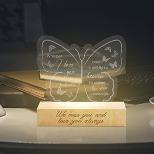 Personalised 3D Acrylic Wooden Memorial LED, Custom Engraved in Loving ...