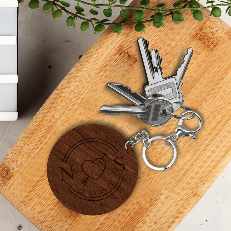 Personalised Custom Wooden Keychain, Logo Engraved Key Ring Bag Name ...