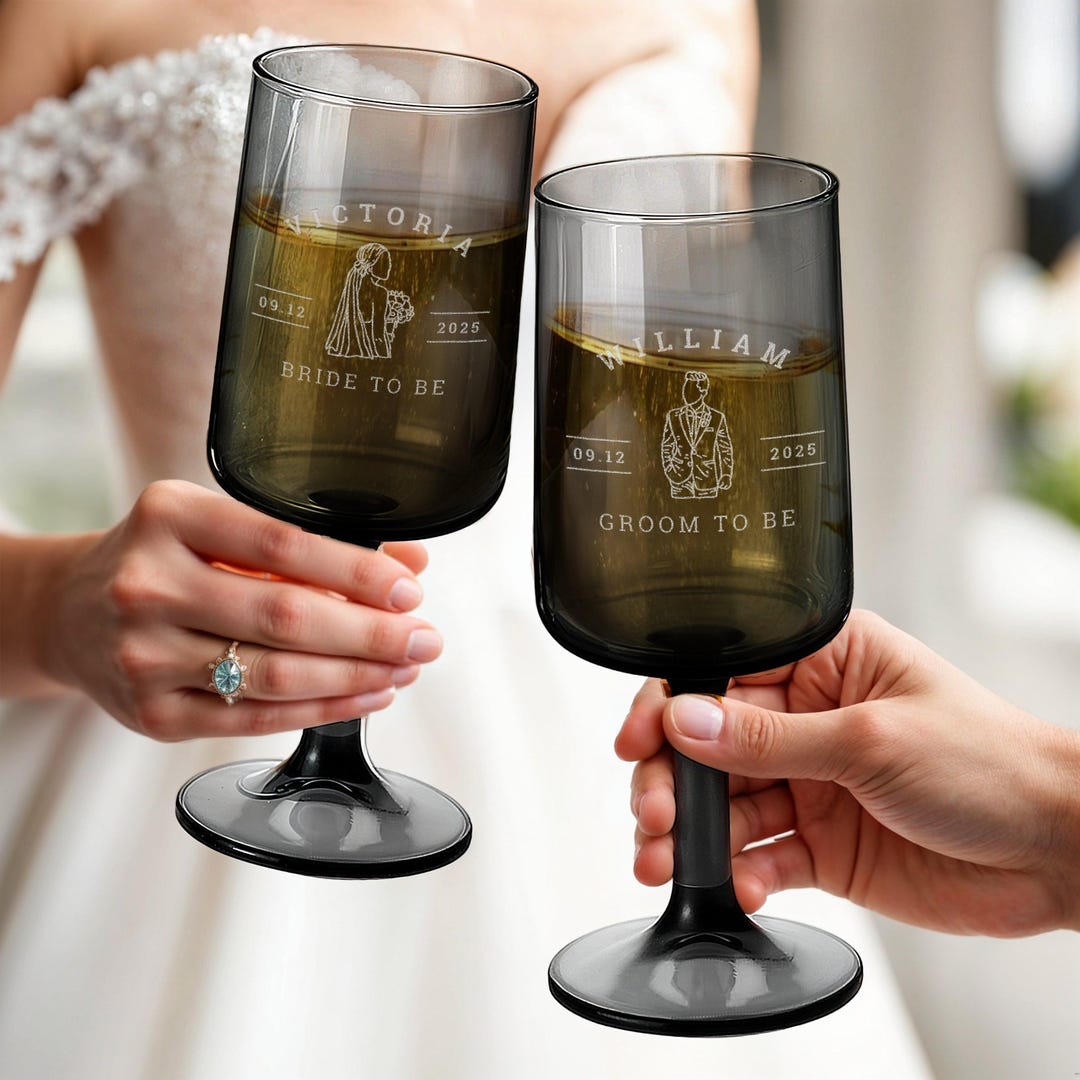 Personalised Grey Wine Glass, Custom Engraved Monogram Beverage ...