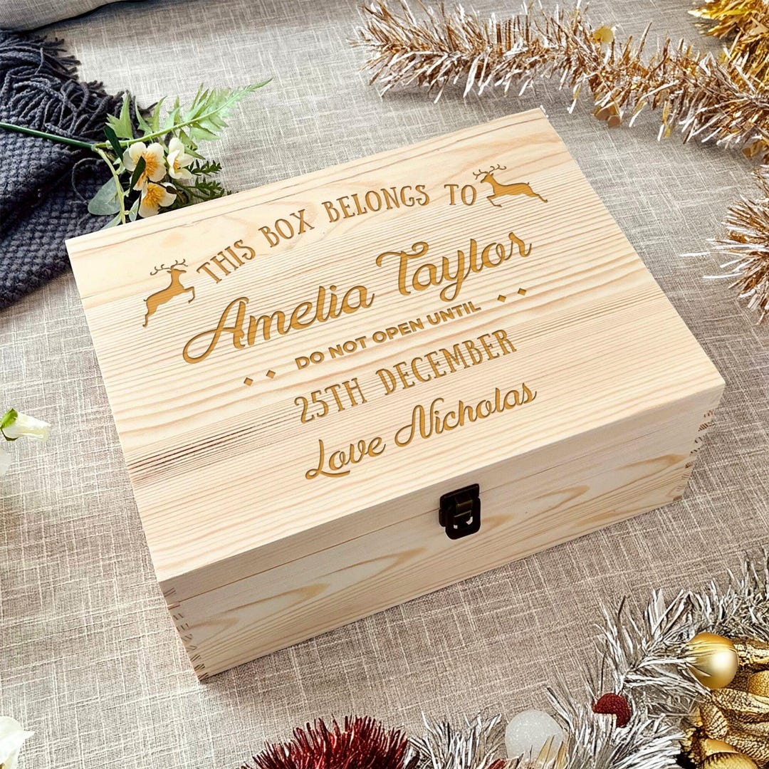 Personalised Wooden Reindeer Christmas Eve Box, Custom Engraved ...