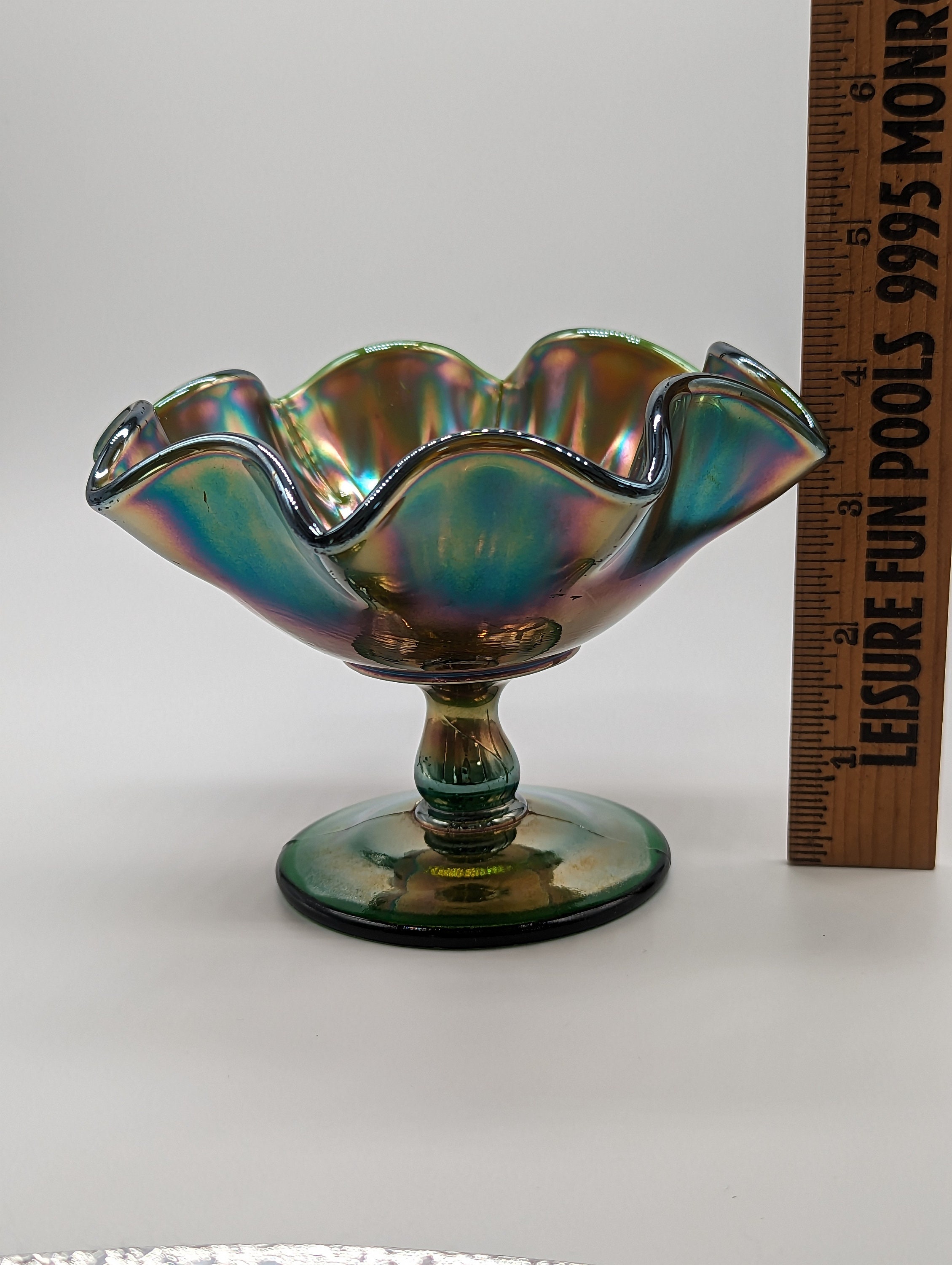 Vintage Carnival Glass Compote Dish, With Green Base - Etsy