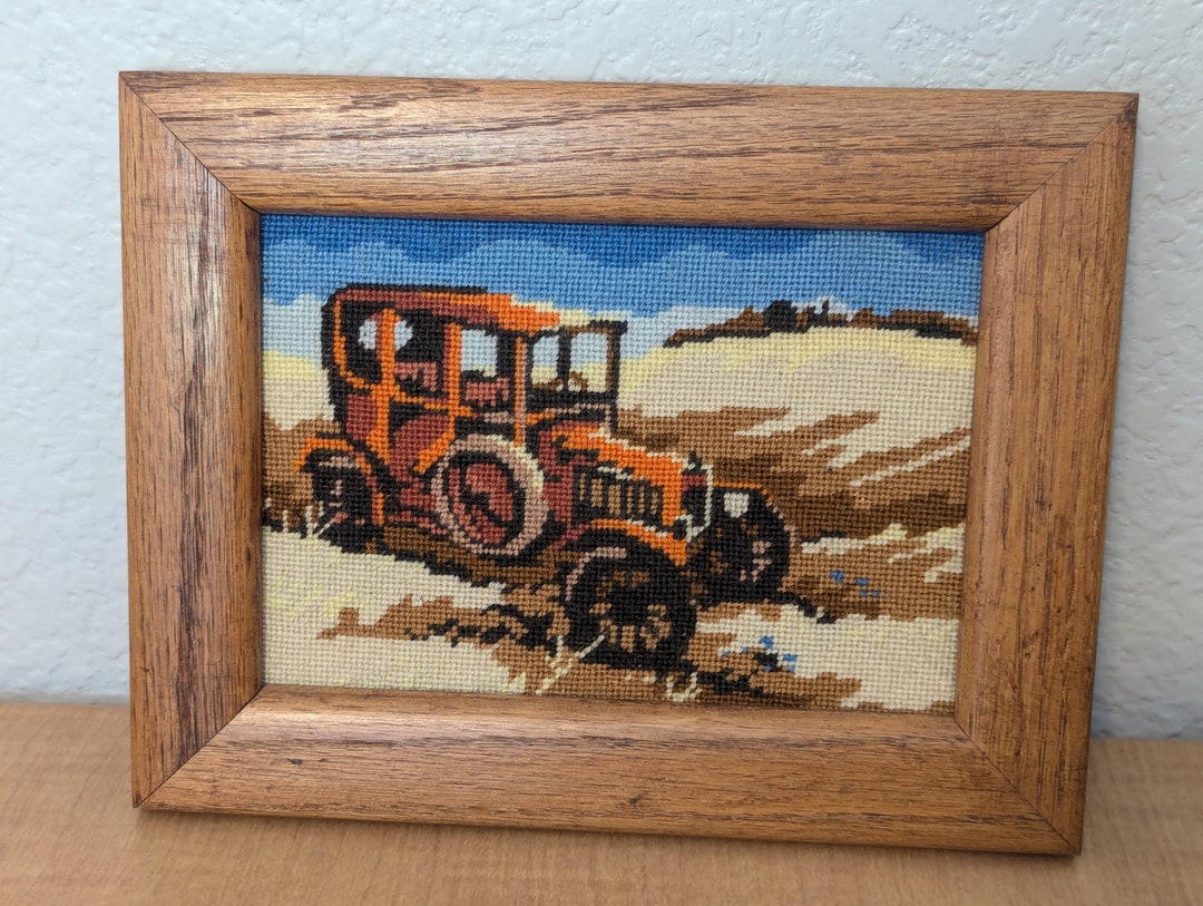 Vintage 1970s Finished Framed Needlepoint Ford Classic Car - Etsy