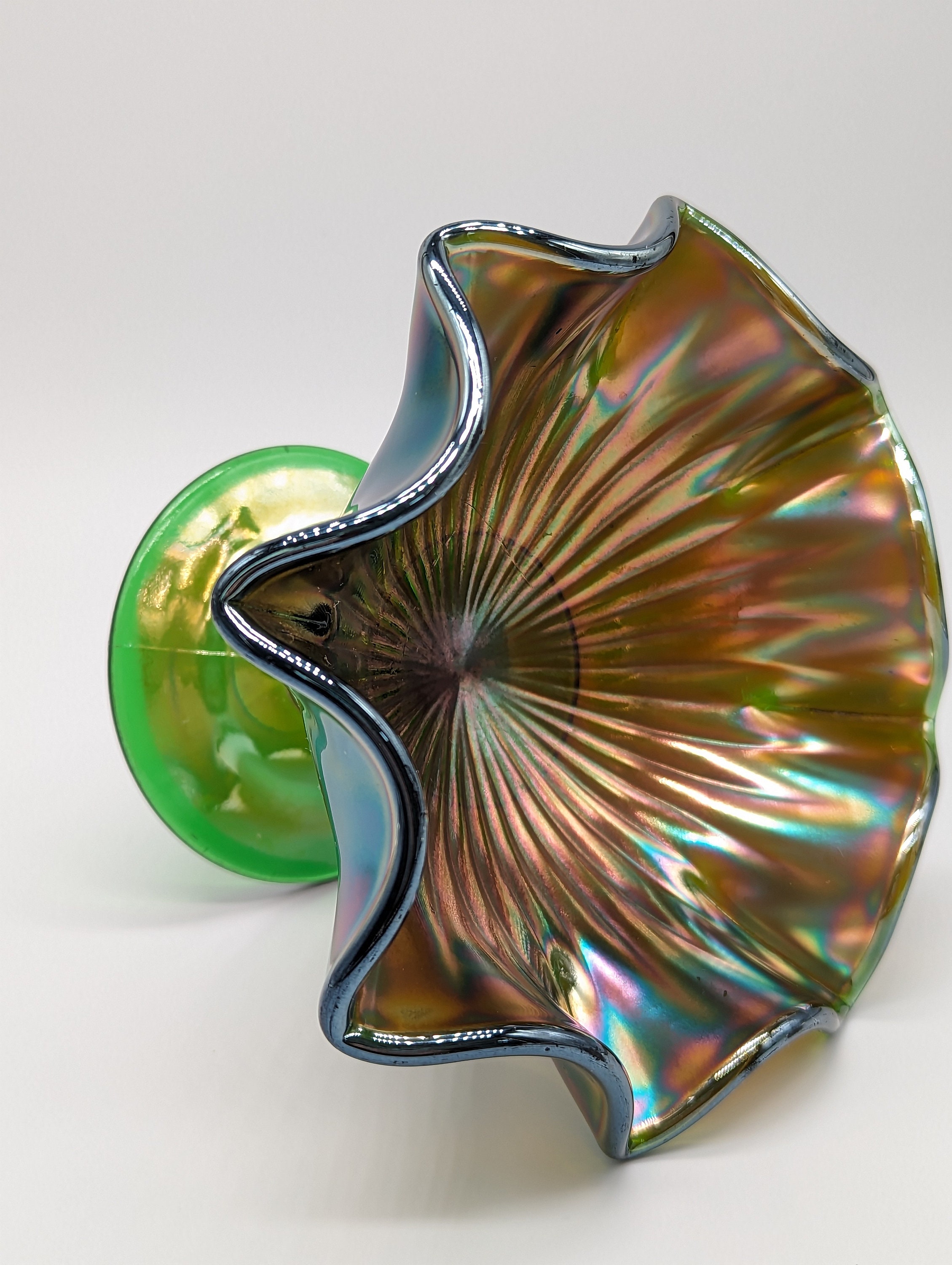 Vintage Carnival Glass Compote Dish, With Green Base - Etsy