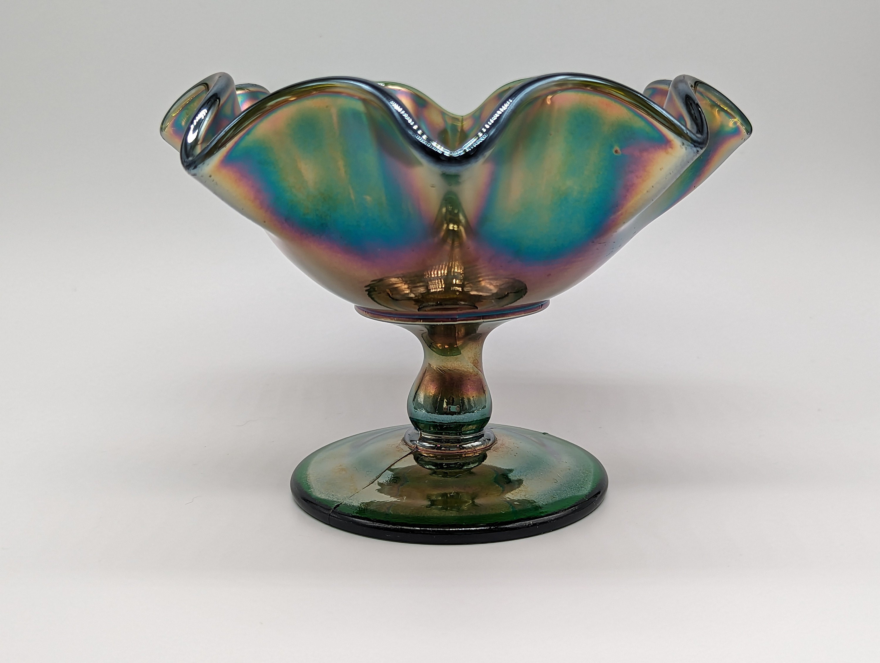 Vintage Carnival Glass Compote Dish, With Green Base - Etsy