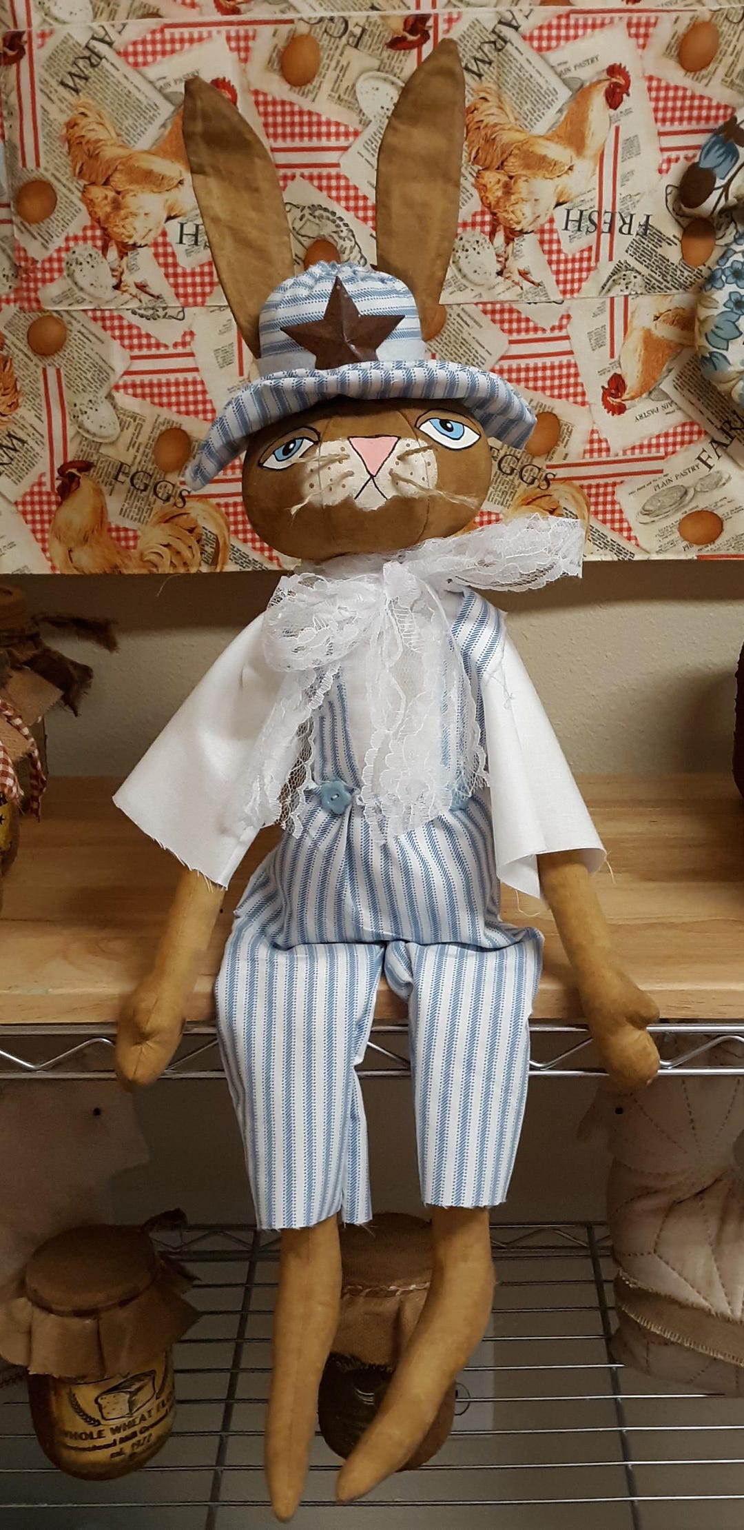 Primitive Bunny Rabbit Boy Doll Folk Art Doll Farmhouse Bunny Doll ...