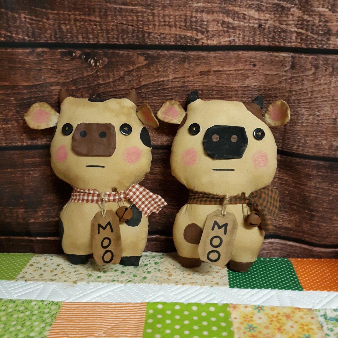 Primitive Farmhouse Pair of Moo Cow Dolls Shelf Sitters Cupboard Tuck ...