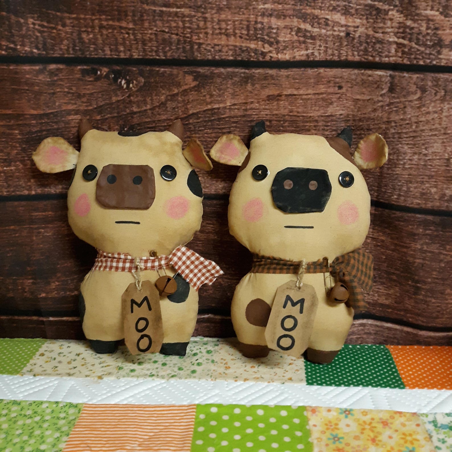 Primitive Farmhouse Pair of Moo Cow Dolls Shelf Sitters Cupboard Tuck ...