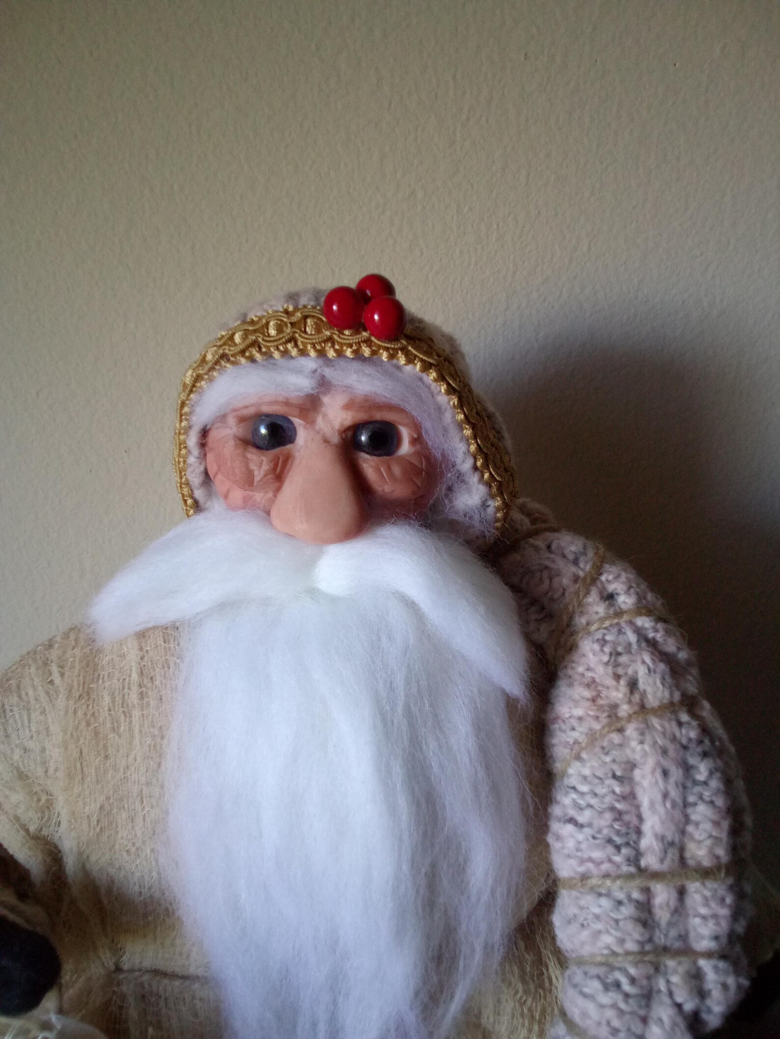 Primitive Old World Standing Santa Doll With Clay Face Reindeer Food ...
