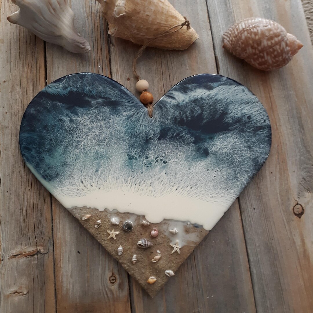 Epoxy Resin Nautical Ocean Beach Coastal Seascape Heart Wall Art - Etsy