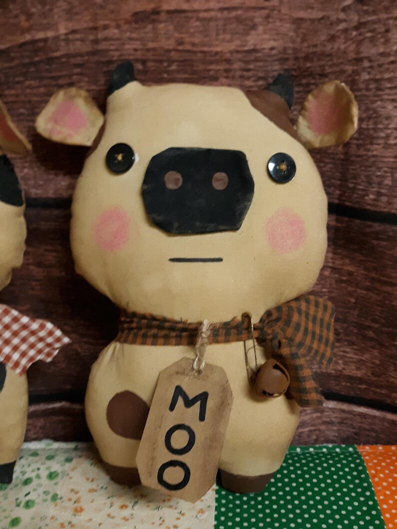 Primitive Farmhouse Pair of Moo Cow Dolls Shelf Sitters Cupboard Tuck ...