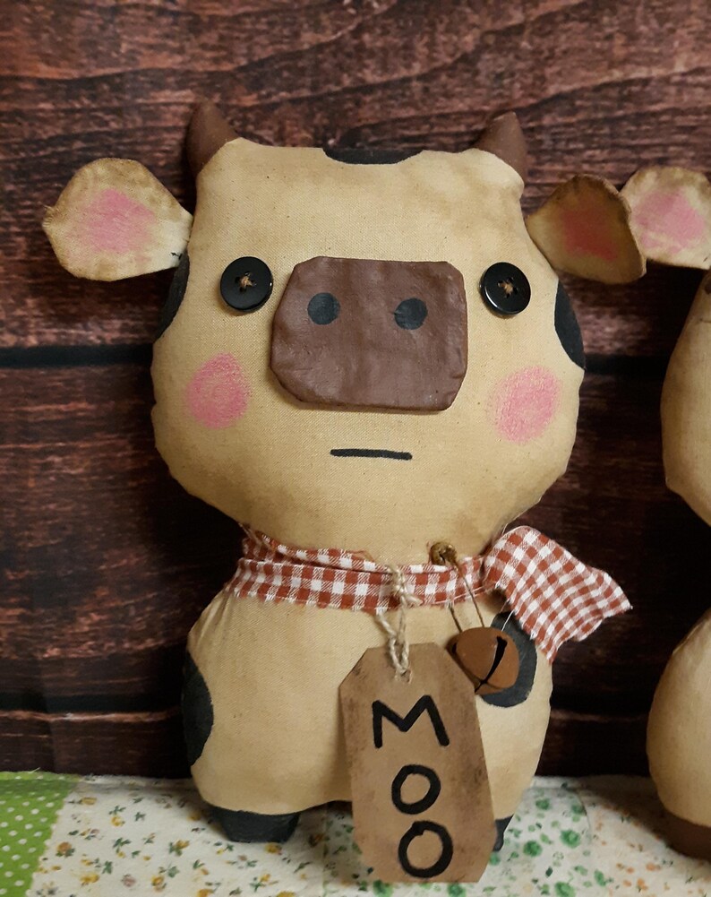Primitive Farmhouse Pair of Moo Cow Dolls Shelf Sitters Cupboard Tuck ...