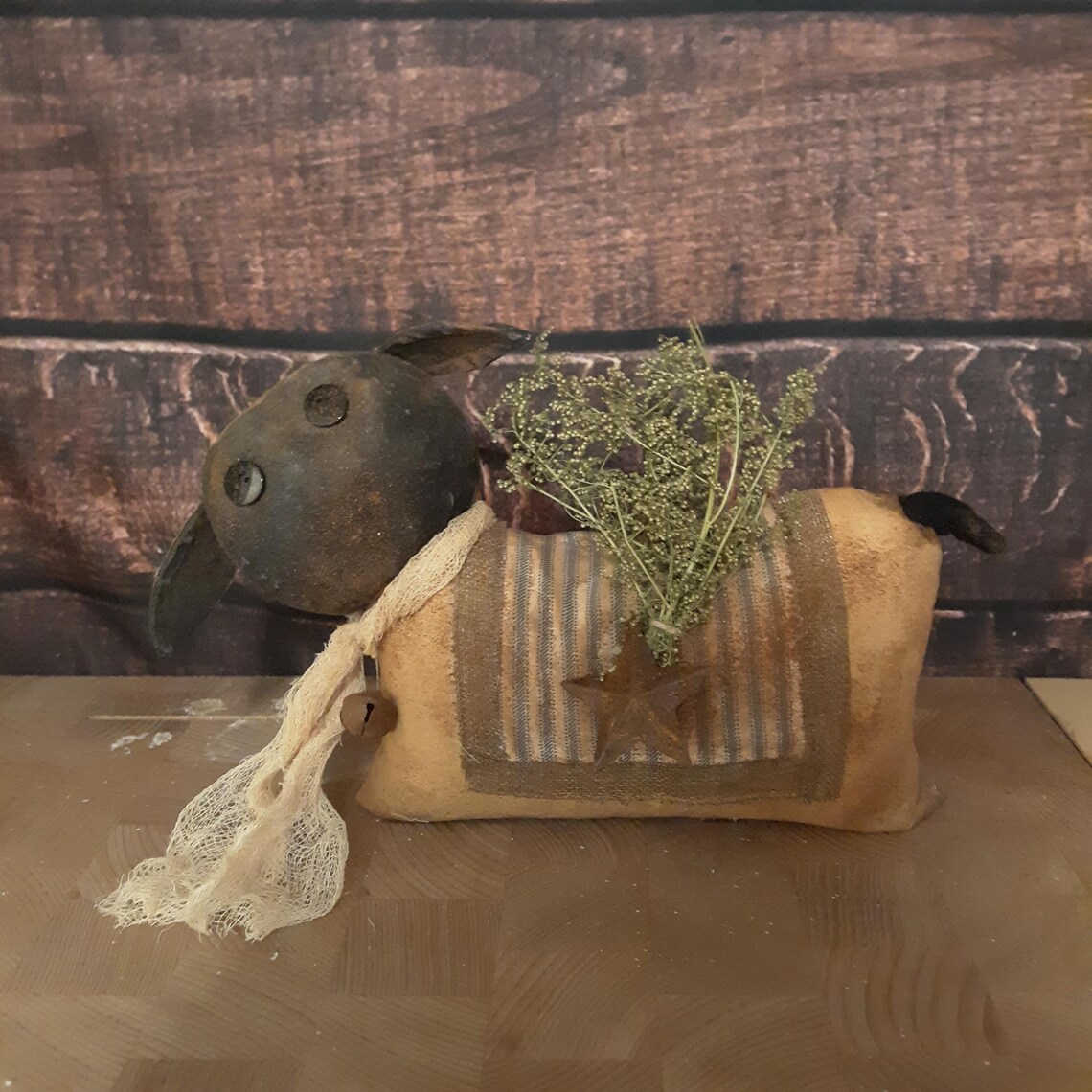 Extreme Primitive Farmhouse Lamb Sheep Shelf Sitter Doll Rusty Star ...