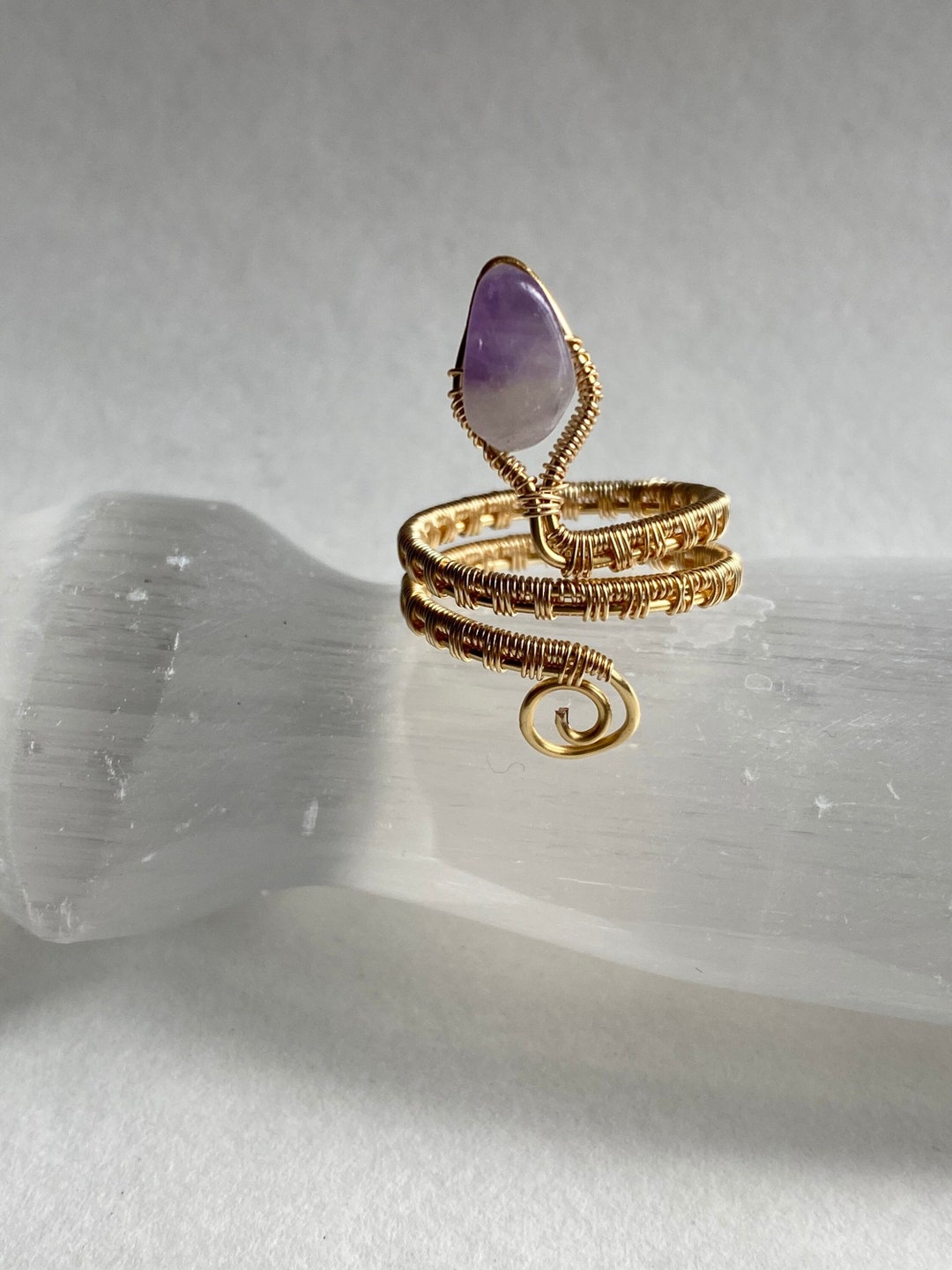 Wire Wrapped Amethyst Snake Ring Adjustable Wire Wrapped - Etsy