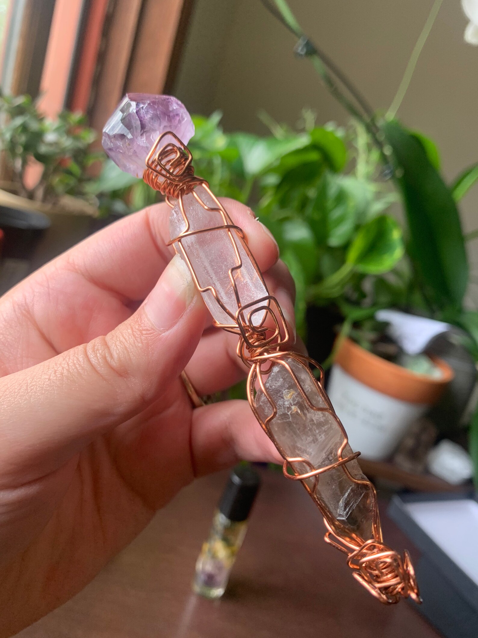 Wire wrapped crystal wand copper wire wrapped amethyst clear | Etsy