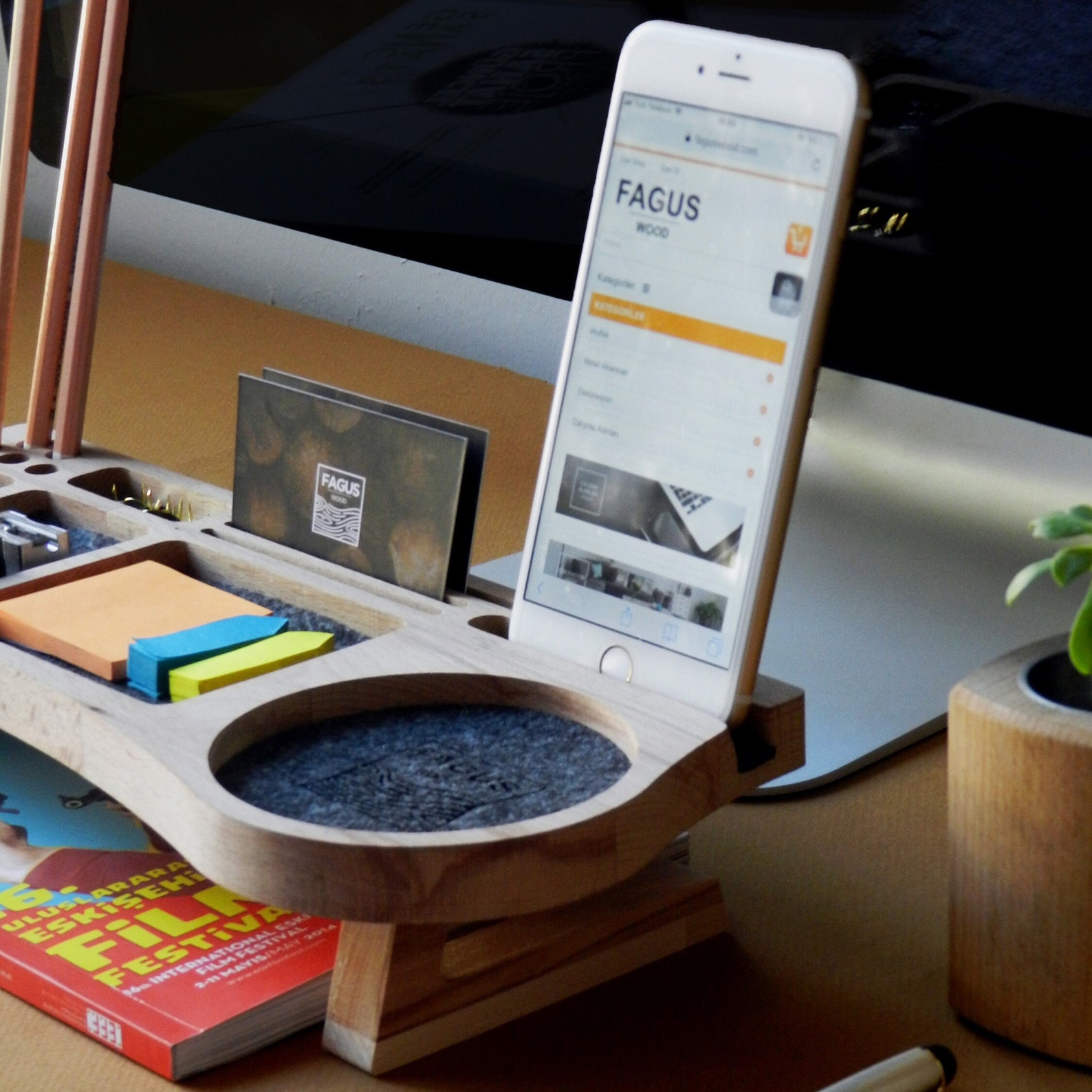 Office Desk Accessory, Wooden Table Organizer, Workplace Organization ...