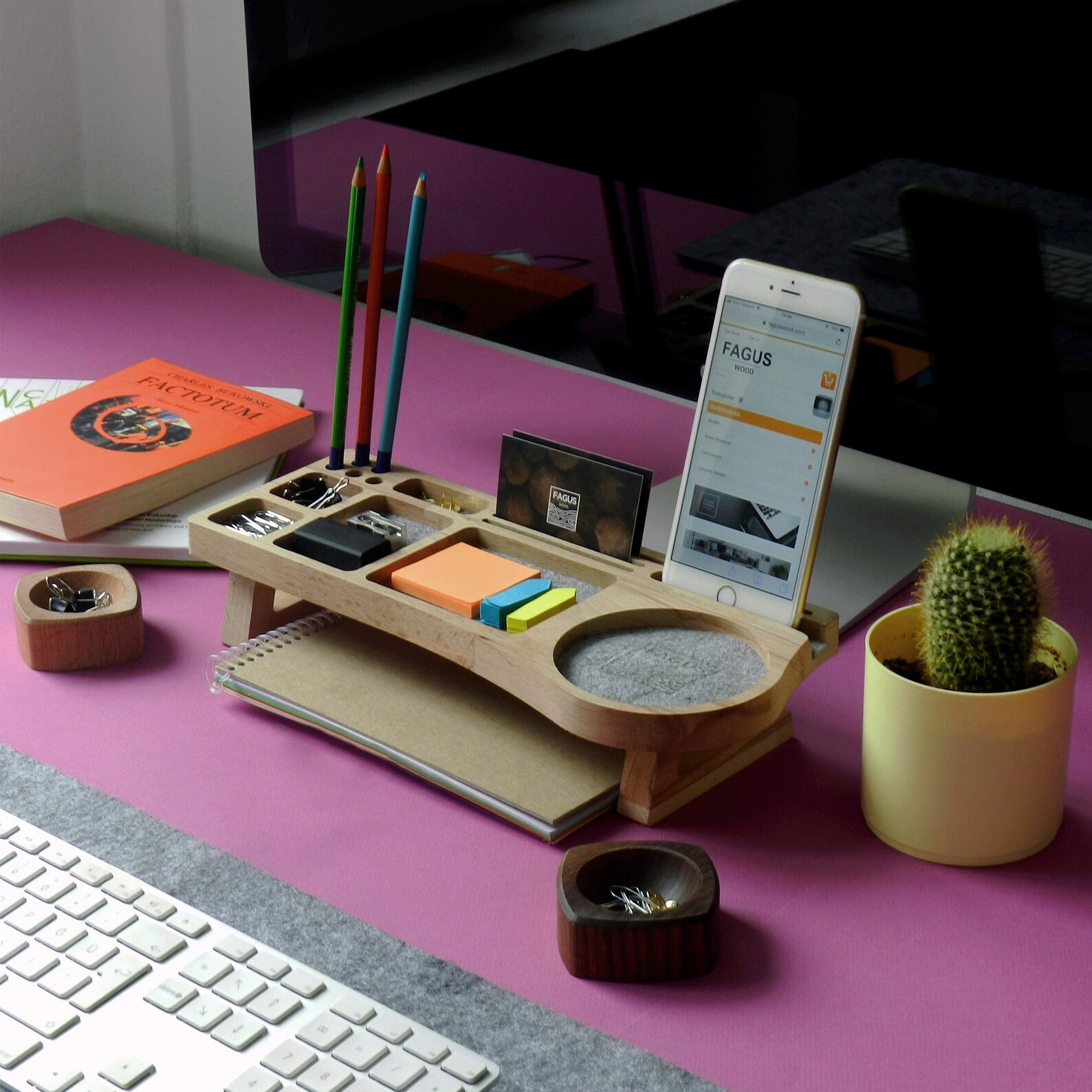 Customizable Wooden Desk Organizer and Phone Stand: Stylish - Etsy