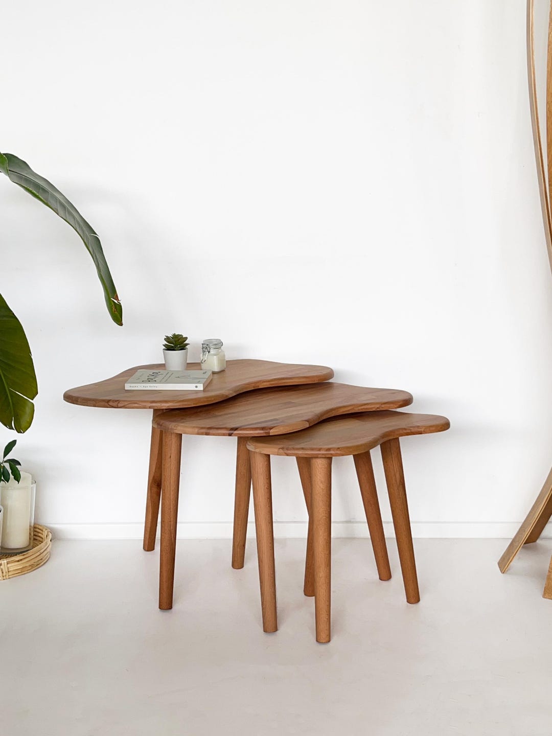 Wooden 3-piece Nesting Coffee Table Set Scandinavian Style Living Room ...