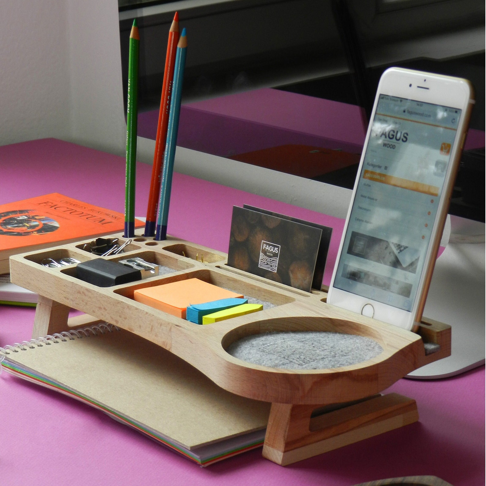 Customizable Wooden Desk Organizer and Phone Stand: Stylish - Etsy
