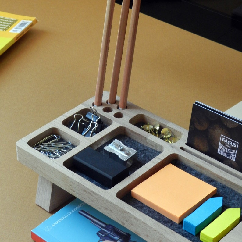 Customizable Wooden Desk Organizer and Phone Stand: Stylish - Etsy