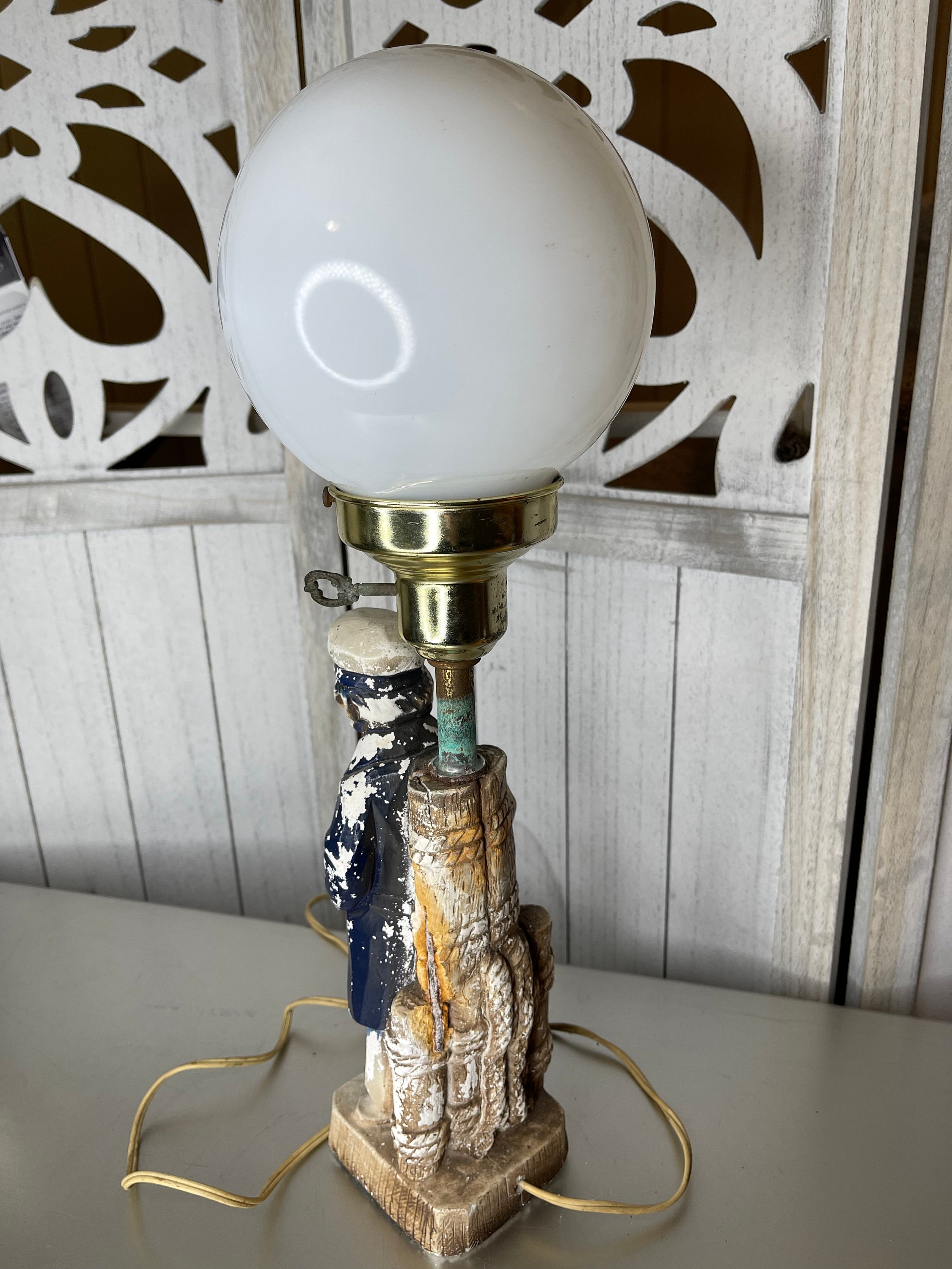 Vintage Captain Maritime Table Lamp With Bar Globe Glass Unique Decor ...