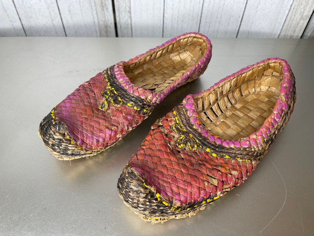 Vintage Woven Braided Multicolor Primitive Shoes Straw Multicolor - Etsy