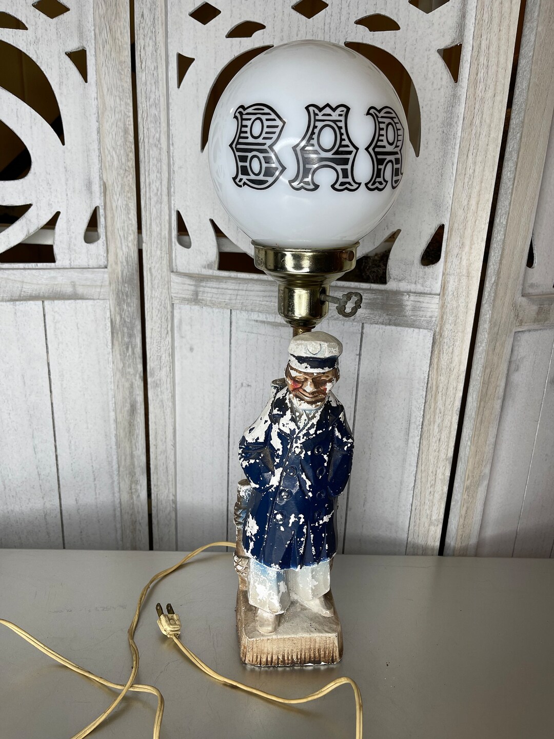 Vintage Captain Maritime Table Lamp With Bar Globe Glass Unique Decor ...