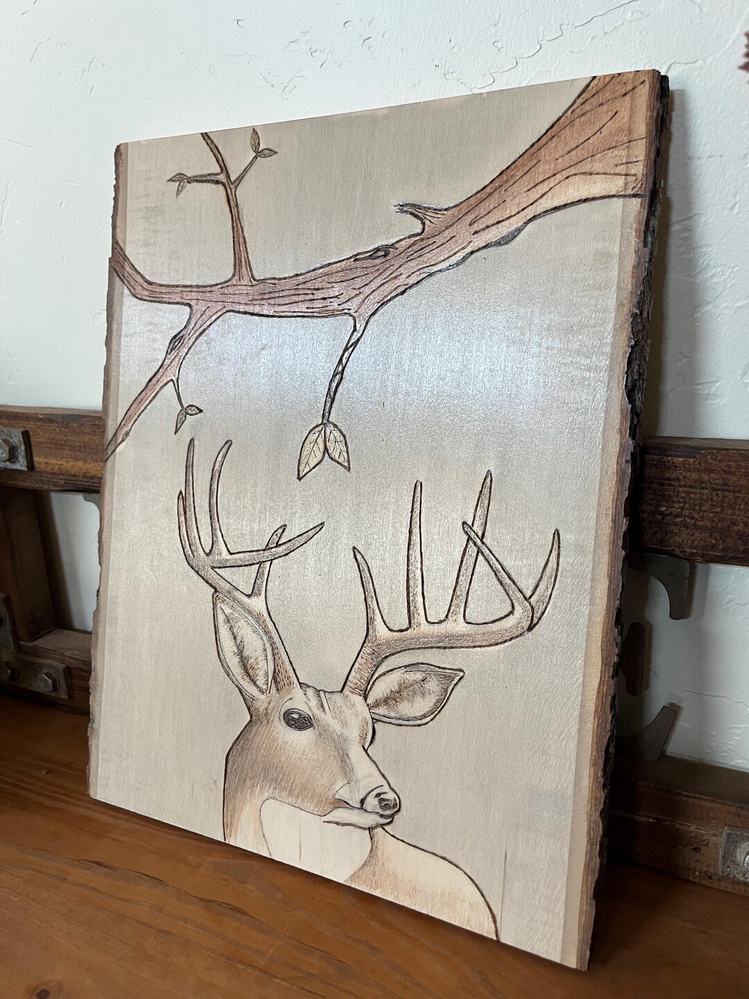 Wood Burning Deer With Tree/ Pyrography Art/home Decor/farmhouse ...