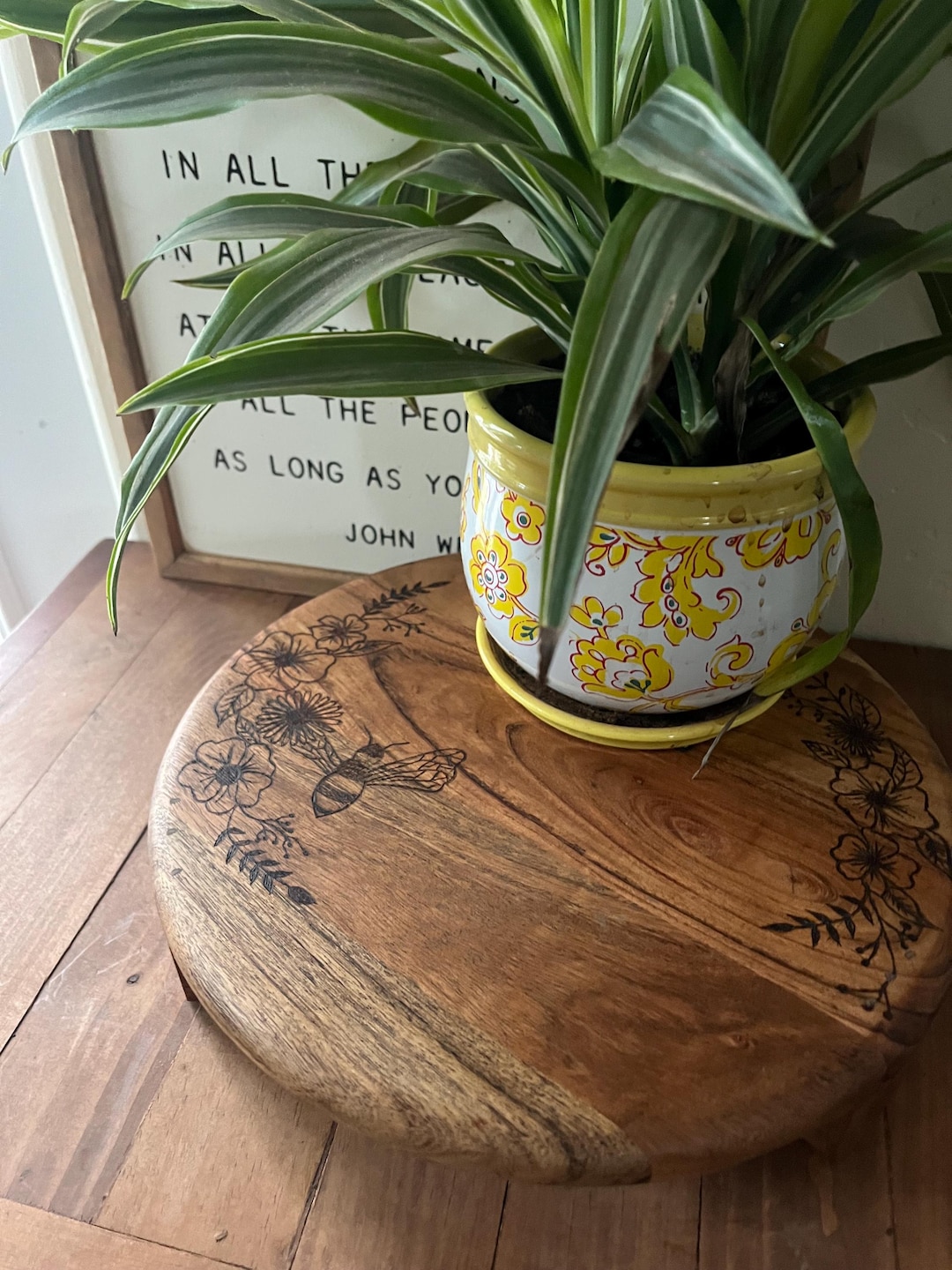 Wood Riser/bee With Flowers Riser/wood Burning Art - Etsy