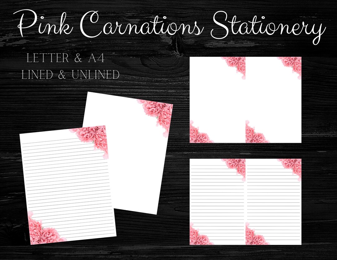 Pink Carnations Printable Stationery Set/printable Stationary Paper ...