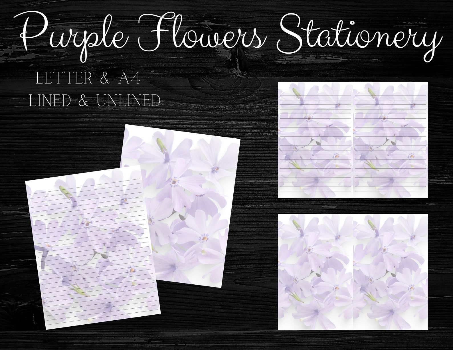Purple Flowers Printable Stationery Set/printable Stationary Paper ...