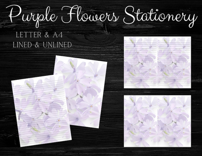 Purple Flowers Printable Stationery Set/printable Stationary Paper ...