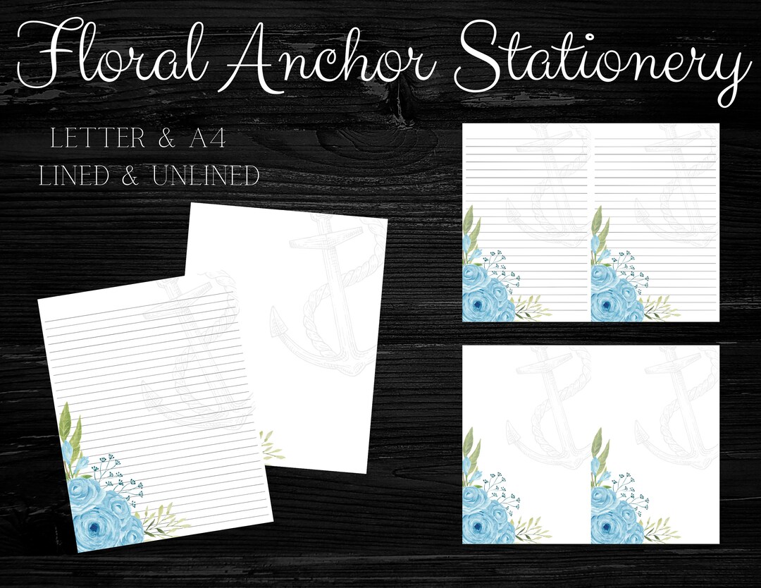 Floral Anchor Printable Stationery Set/printable Stationary Paper ...