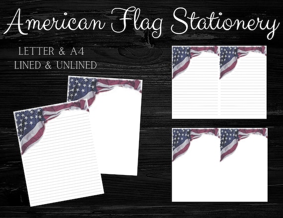 Flag Writing Paper Printable Patriotic Stationery Printable, 4th Of