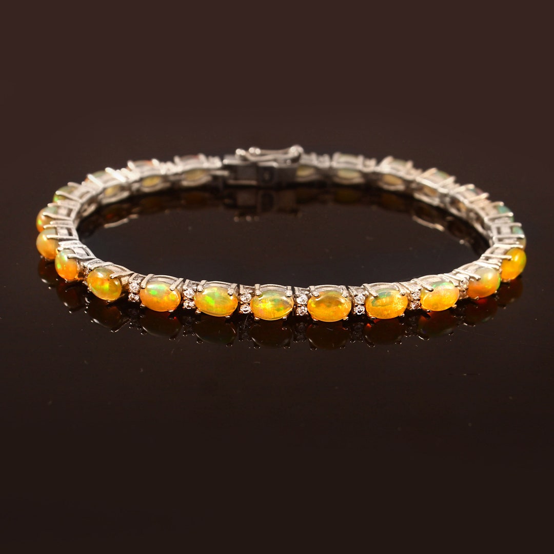 Natural Ethiopian Yellow Brown Opal Bracelet-oval Cabochon-tennis ...